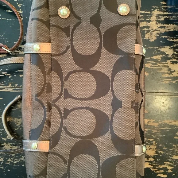 Coach Brown Monogram & Bronze/Copper Barrel Handbag Bags